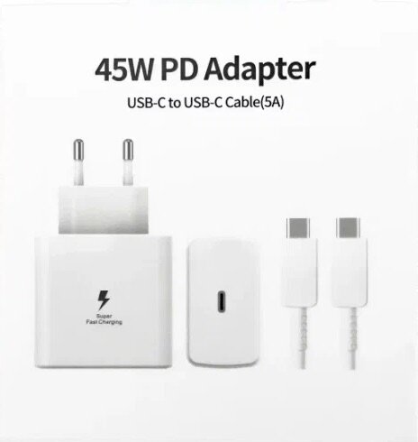 Сетевое зарядное устройство, Адаптер 45 Вт + Кабель USB Type-C -USB Type-C, для Samsung/Android/iOS/комплект/ белый