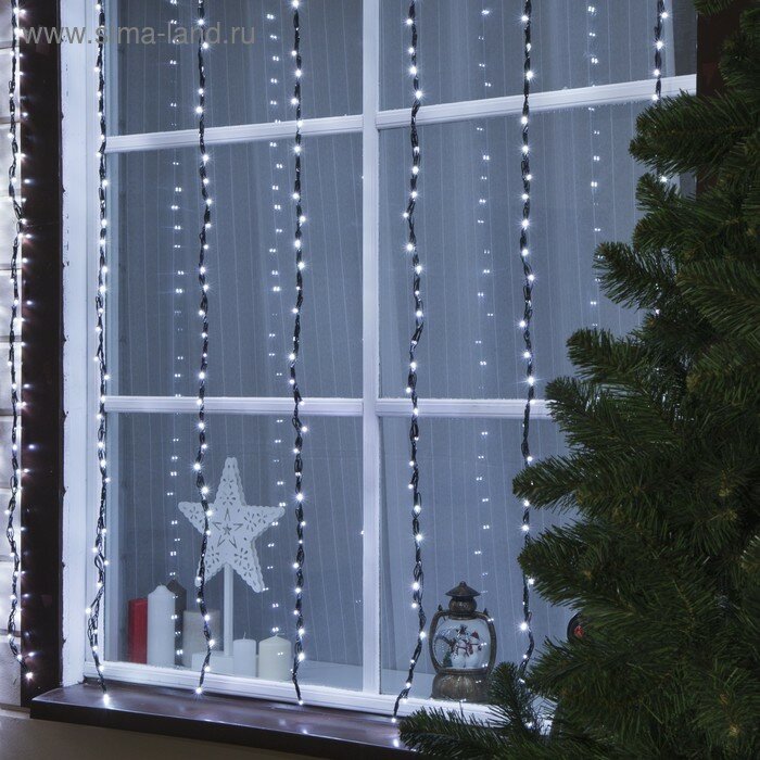 Гирлянда Водопад 2×1.5 м, IP44, тёмная нить, 400 LED, свечение белое, 8 режимов, 220 В