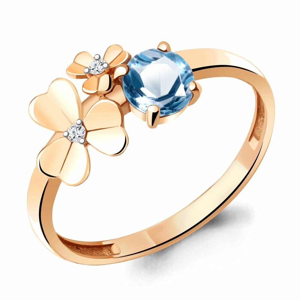 Кольцо тонкое, серебро, 925 проба, фианит, топаз