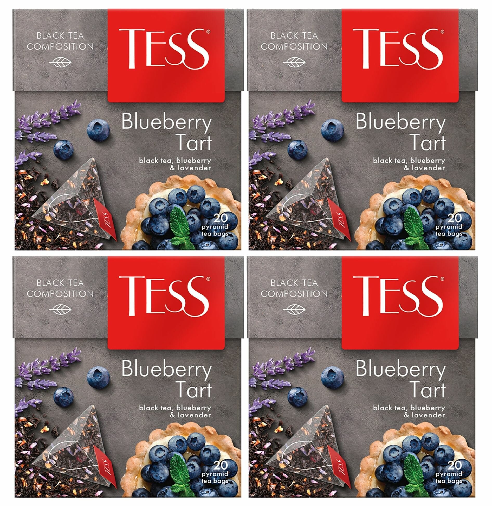 Чай черный в пирамидках Tess Blueberry Tart, 20 пакетиков х 4шт. Черничный тарт