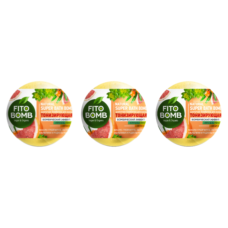 Шипучая бомбочка для ванны Фито Косметик Fito Bomb, тонизирующая, 110 г, 3 шт.