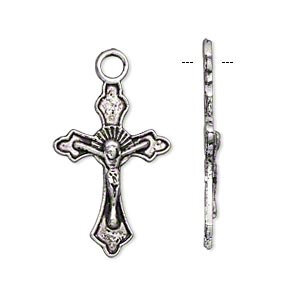 Подвеска, 31х17мм, крестик христианский, базовый материал - цинковый сплав, посеребренный с чернением, 2 шт.