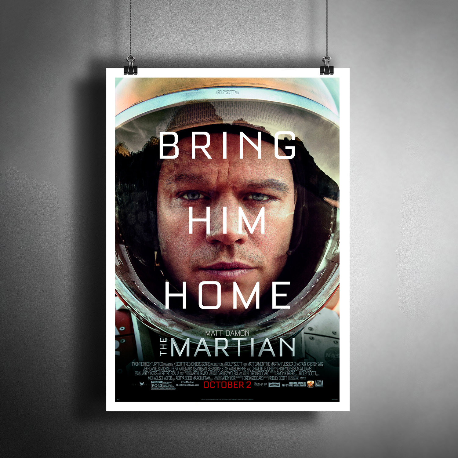 Постер плакат для интерьера "Фильм: Марсианин. The Martian. Мэтт Дэймон"/ Декор дома, офиса, комнаты A3 (297 x 420 мм)