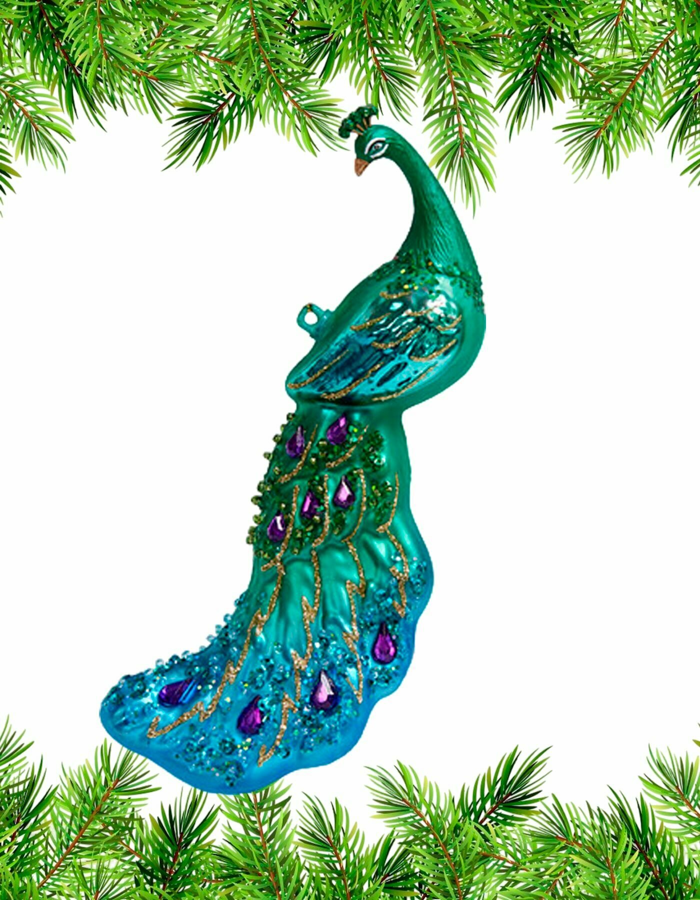 Игрушка на елку Павлин изумрудный 18см