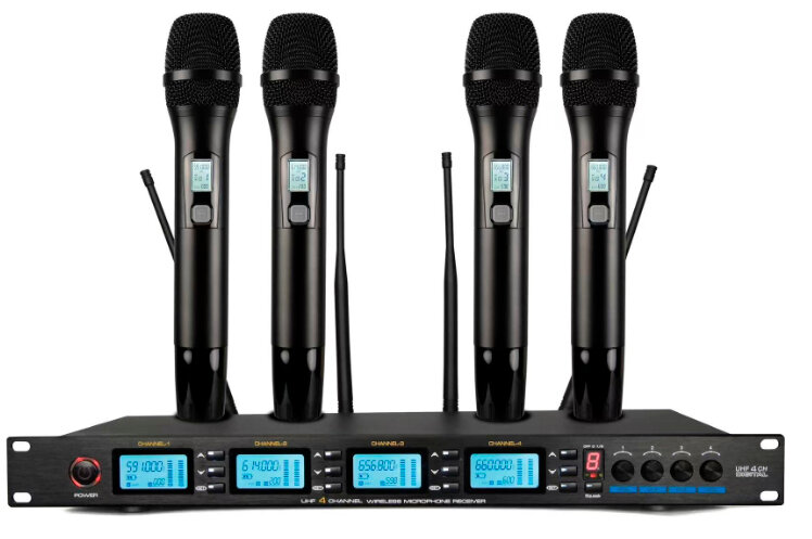 LS-214-M Беспроводная микрофонная система, 4 ручных передатчика, LAudio