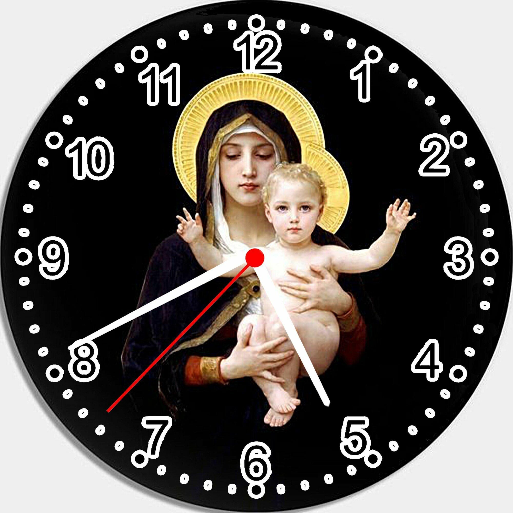 Мадонна с младенцем/Часы из древесины прессованной (МДФ) D-27 см, толщина - 5 мм, Настенные и Настольные с подставкой в комплекте , бесшумные, Авторские, Уникальные, Невероятно красивые / Новинка /