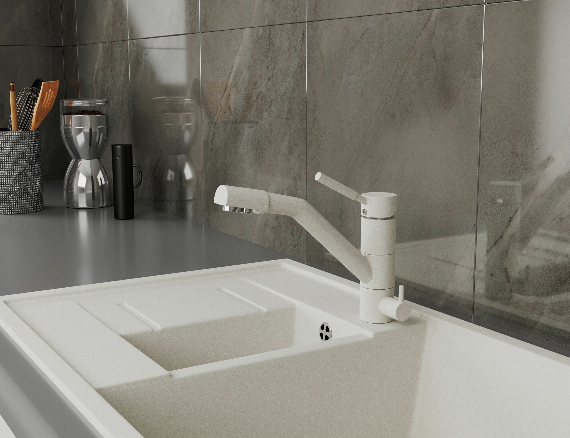 Смеситель GreenStone GS-006-341, для кухни, молочный, матовый, латунь