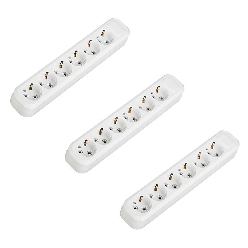 Колодка электрическая 6 розеток 16 А 250 В 2,2 кВт белая (3 шт.)