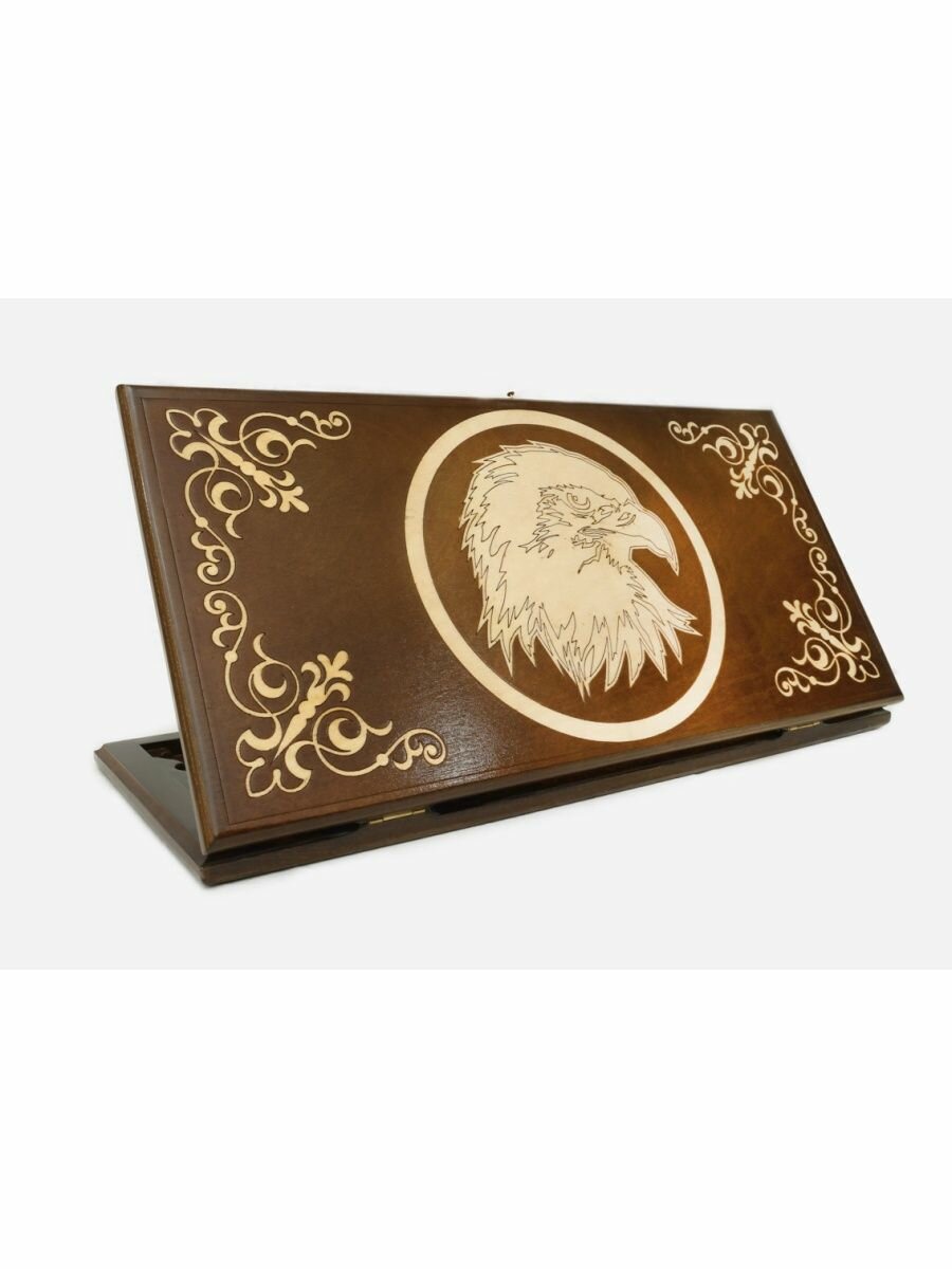 Нарды "Голова Орла" Handle Brand, фанера, лак, бронза, бук и орех, с фигурками, в сумке