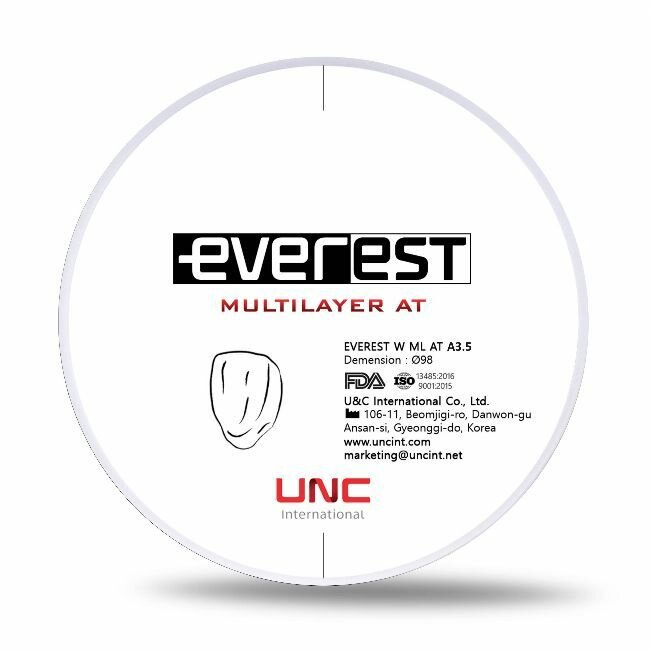 Диск циркониевый Everest Multilayer AT, многослойный, размер 98х14мм, оттенок A3.5, UNC Inc (Корея)