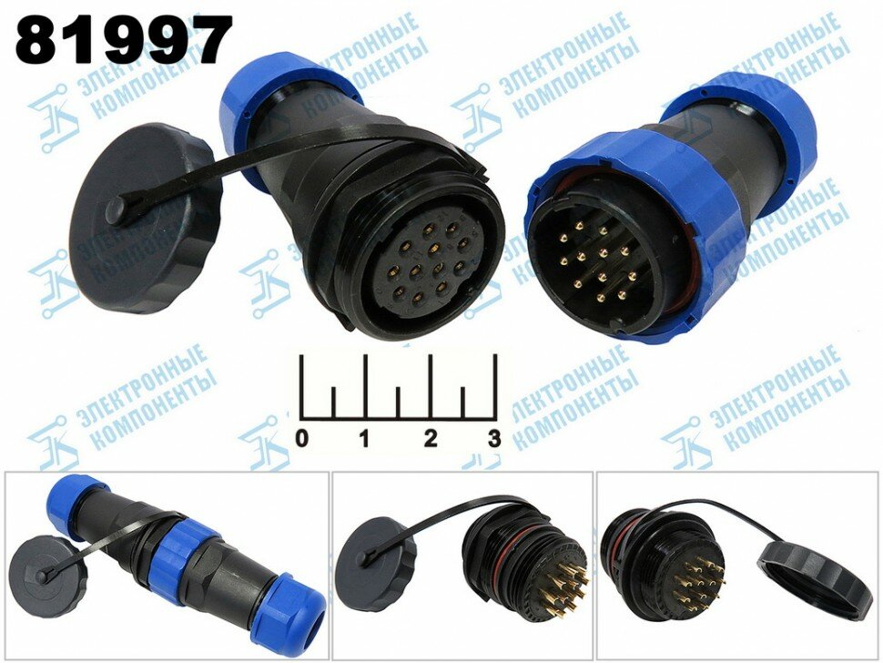 Разъем 12pin в комплекте влагозащищенный на кабель с крышкой SZC28 12P-F-M