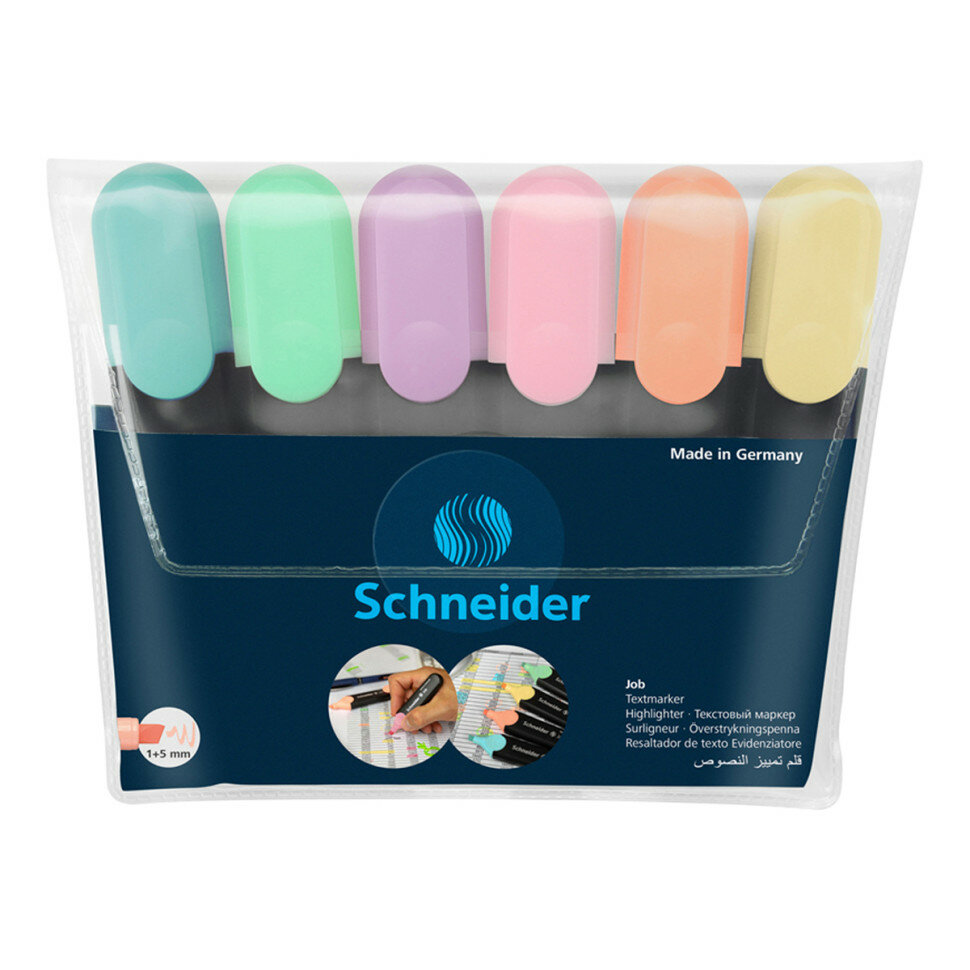 Набор текстовыделителей Schneider "Job" 06цв, пастельные ассорти, 1-5мм, прозрачный чехол, 293769