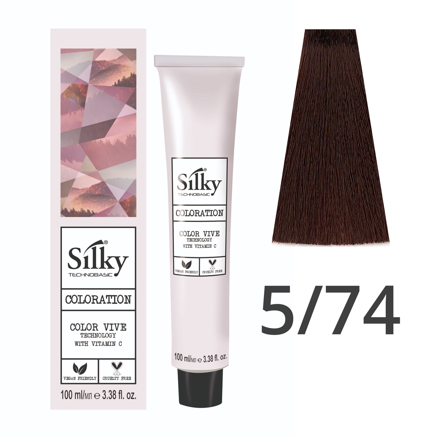 Крем - краска для волос профессиональная Silky Color Vive/Ultralift 5/74 Светлый каштановый Коричневый медный, 100 мл