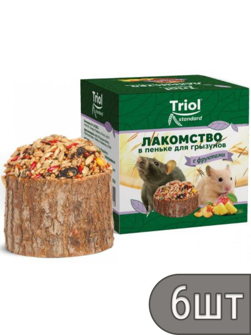 Triol Набор 6 шт Лакомство Standard в пеньке для мелких грызунов с фруктами, 70 гр