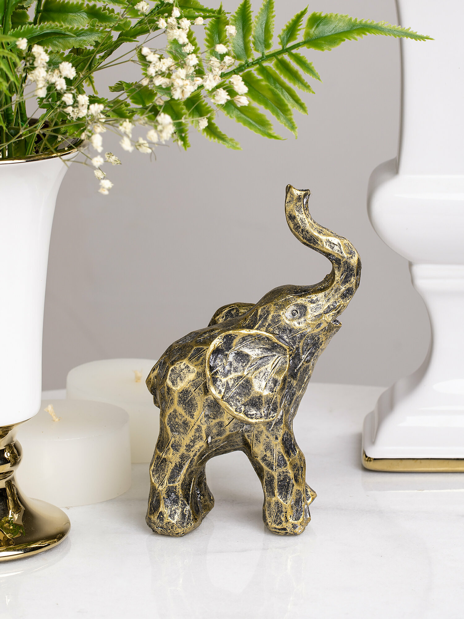 57-138 Декор Слоник 11х8х17см, Полисмолы, золотистый, Glasar