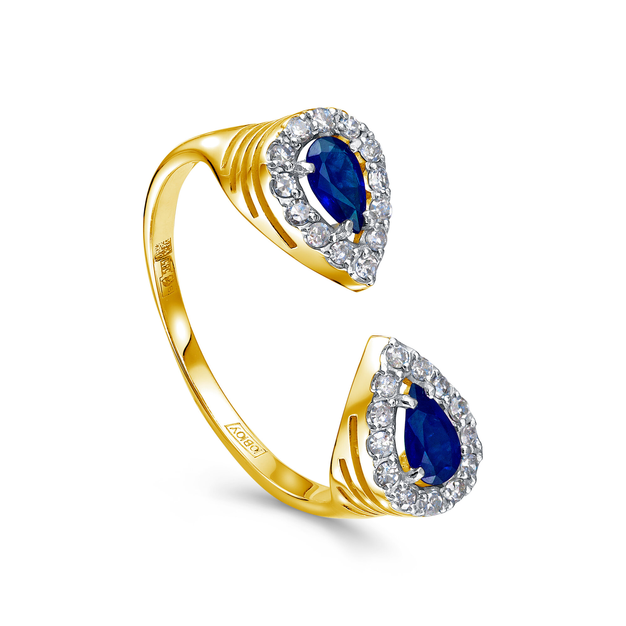 Кольцо, желтое золото, 585 проба, сапфир, бриллиант