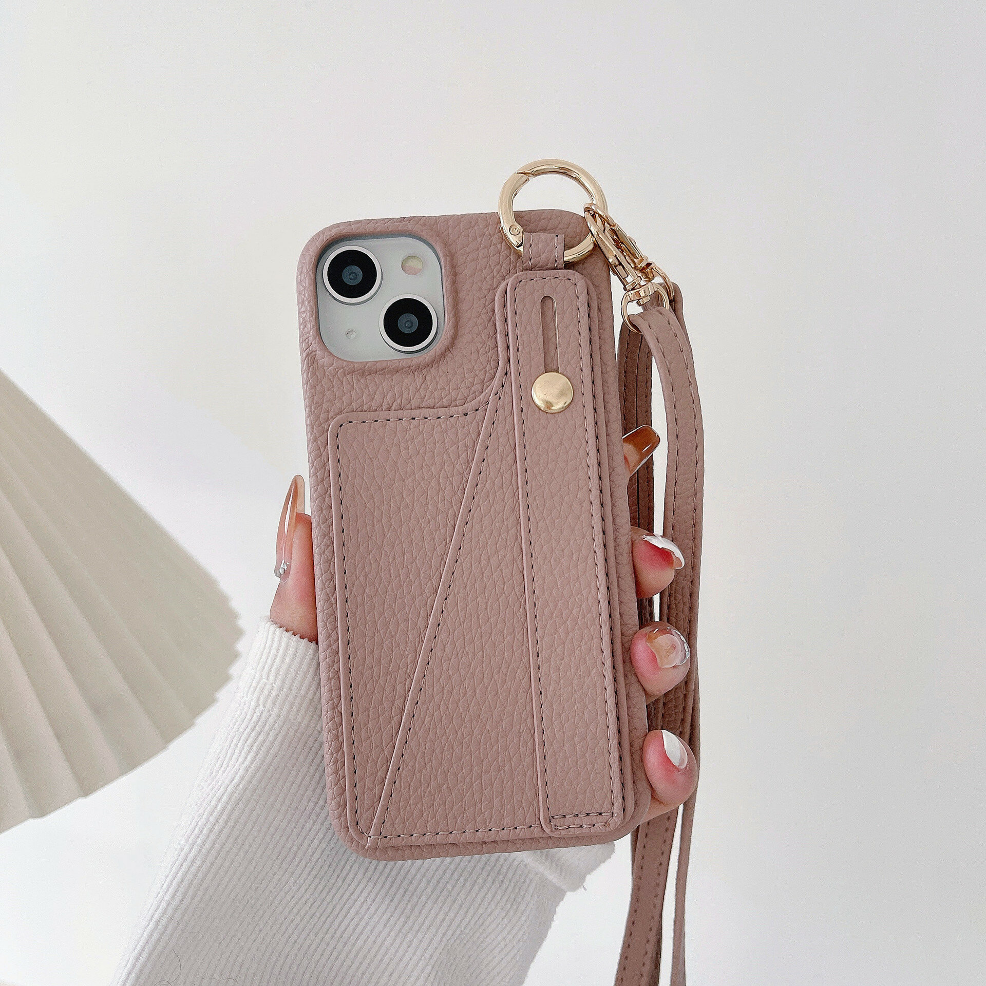 Чехол-рюкзак Suteni 387, для iPhone 12/12 Pro, PU+PC, мясной порошок