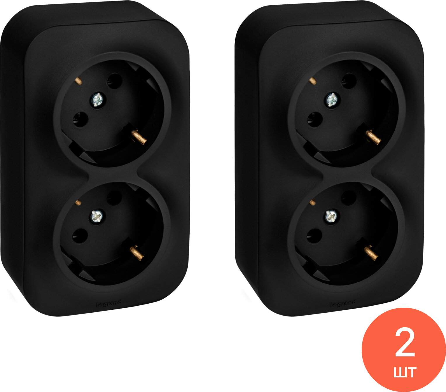 Розетка силовая штепсельная Legrand / Легранд Quteo, 16А 250В IP20, черный матовый, с заземлением, 782470 (комплект из 2 шт)