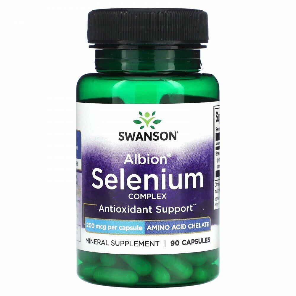 Swanson, Albion Selenium, Селен, 200 мкг, 90 веганских капсул