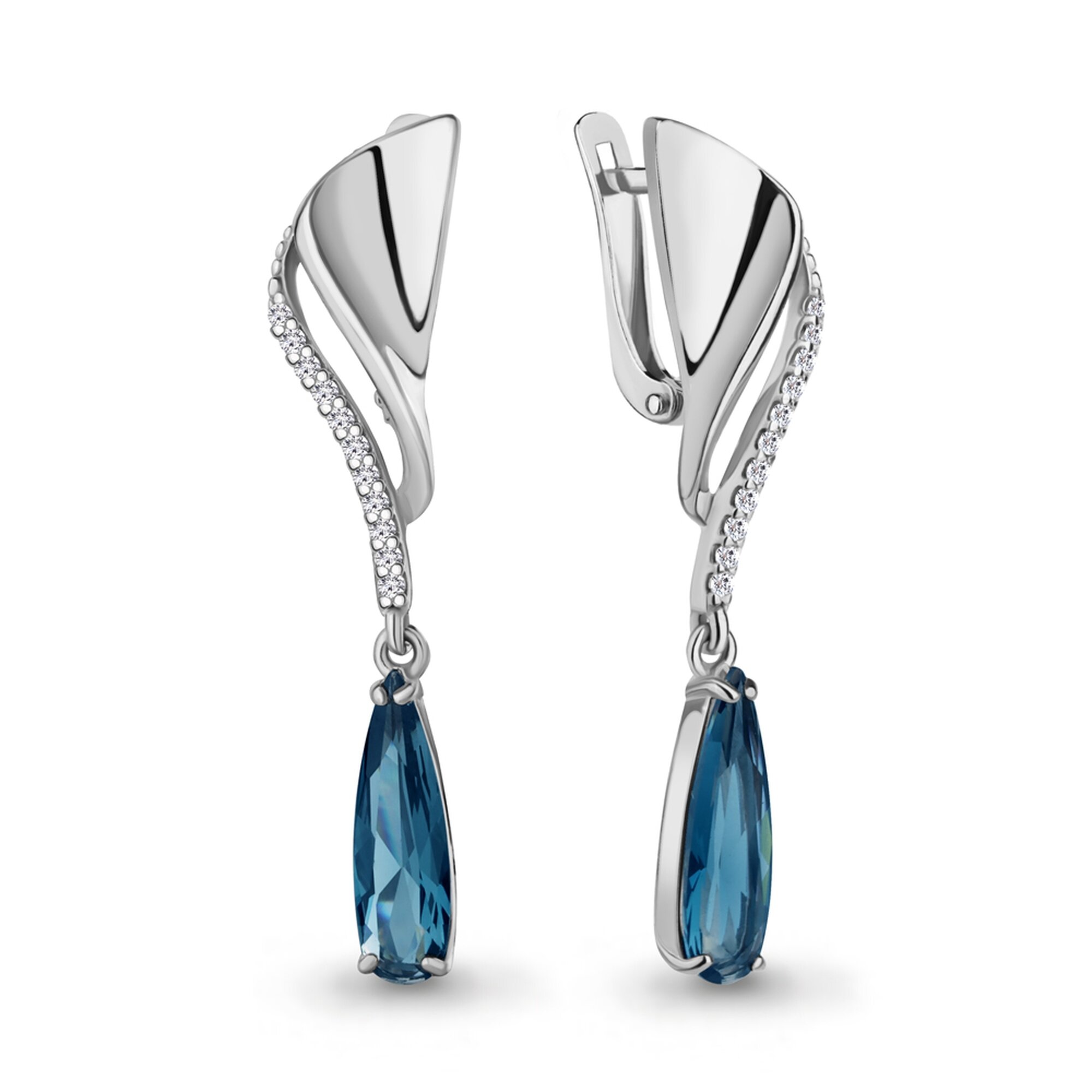 Серьги, серебро, 925 проба, родирование, Лондон топаз, фианит