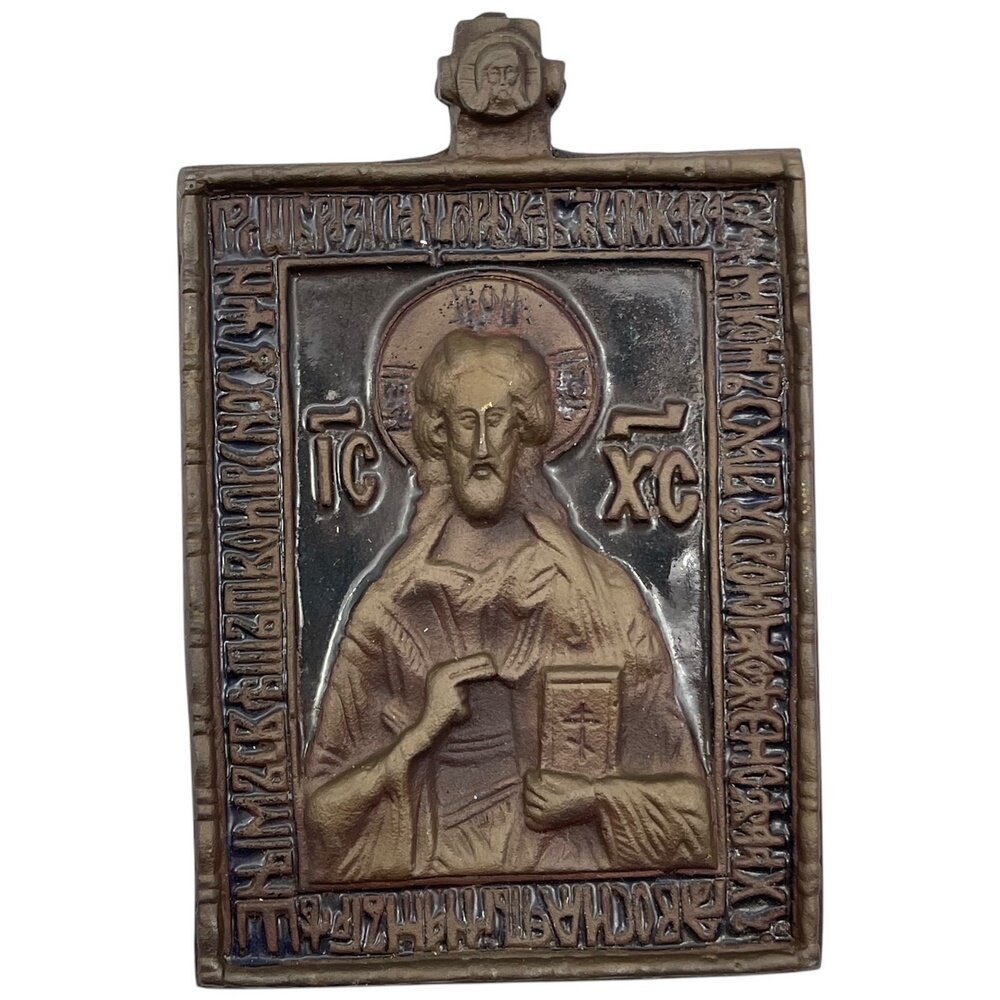 Икона "Спас Вседержитель" чугун, эмаль 2024 г. Касли, частная работа, Россия