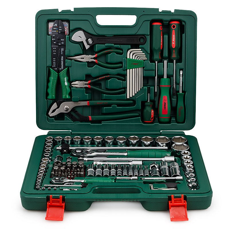 Hans Набор инструмента универ. 1/4" и 1/2", клещи обжим. и переставн, бокорезы, ключи угл, 158 пр. TK-158E