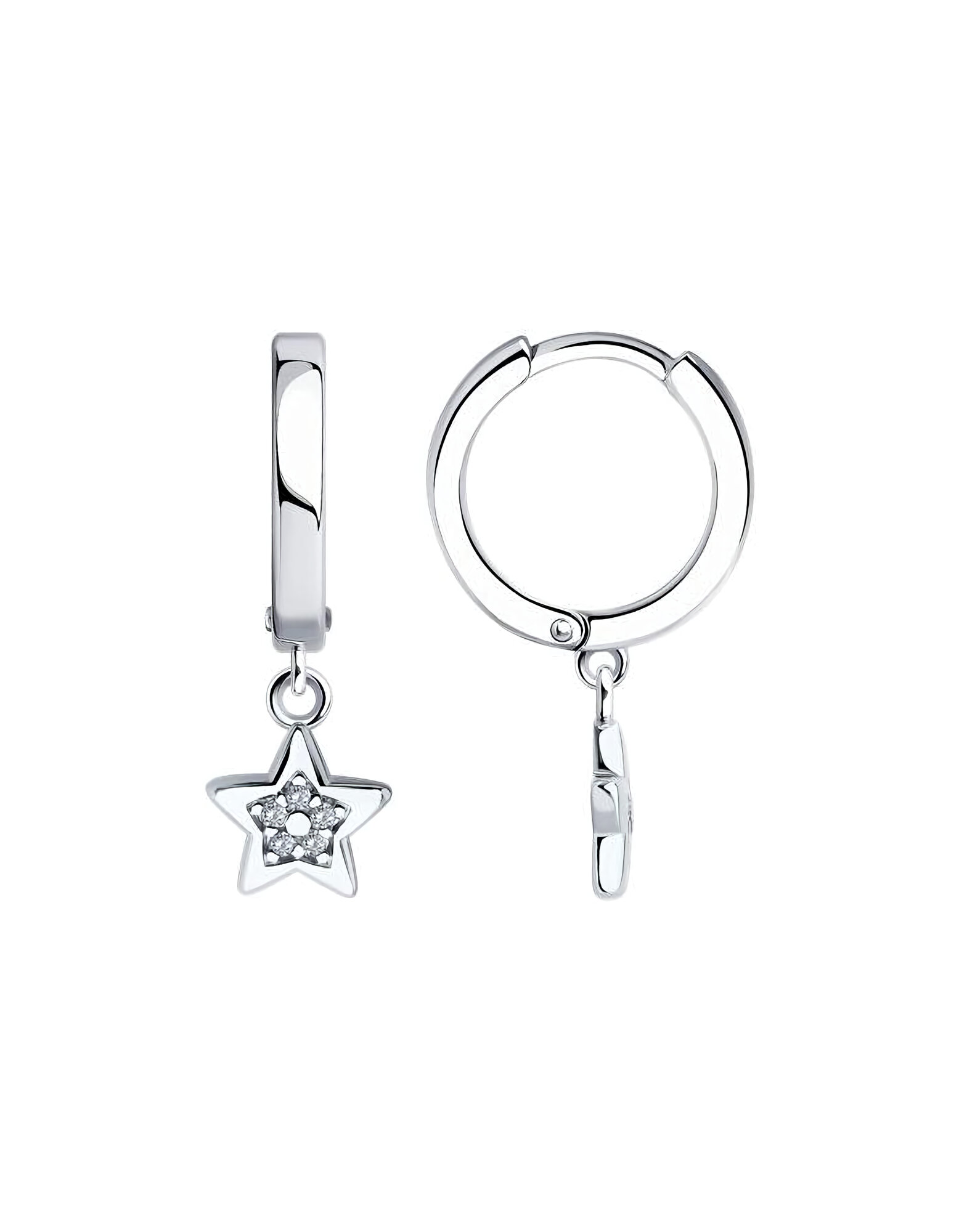 Серьги конго, серебро, 925 проба, родирование, фианит