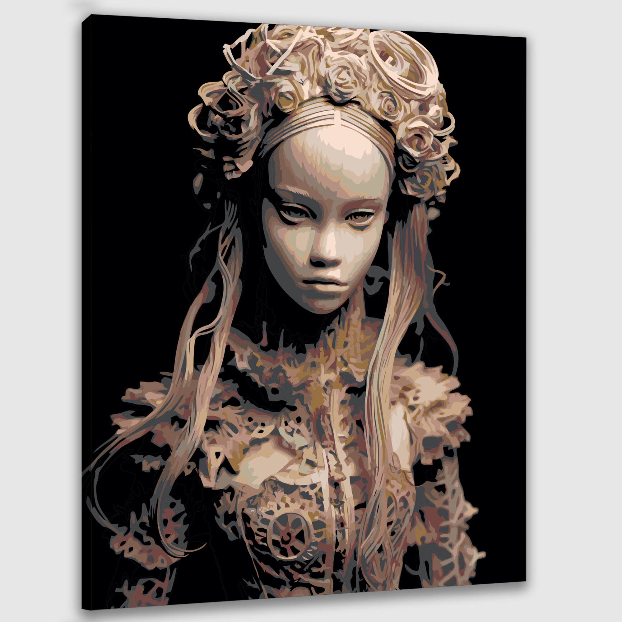 Картина по номерам 40x50 см, фотография, кукла, дерево, текстуры, освещение, черты, артистизм, мастерство