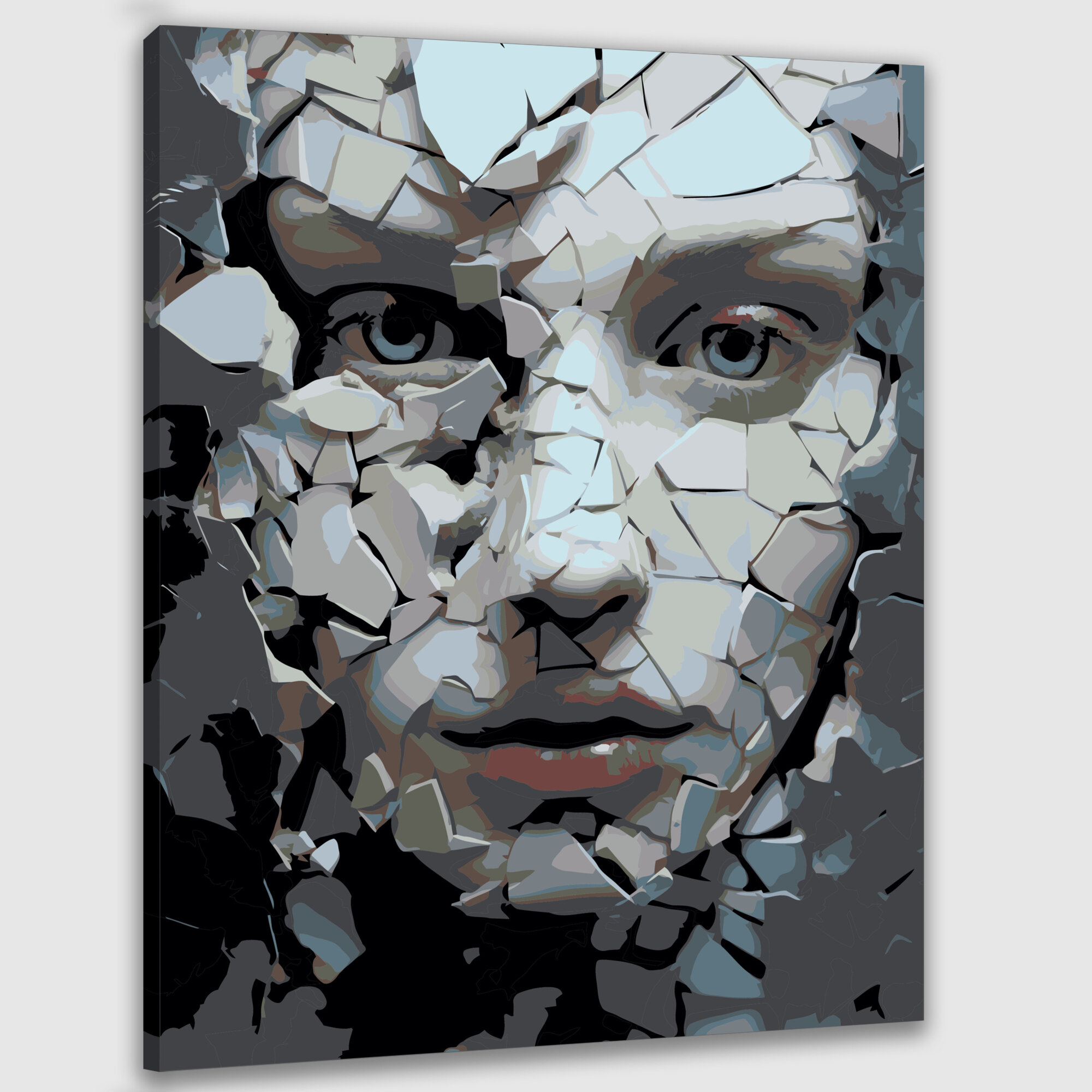 Картина по номерам 40x50 см, искусство, смешанная техника, кукольное лицо, разбитое зеркало, раздробленная личность