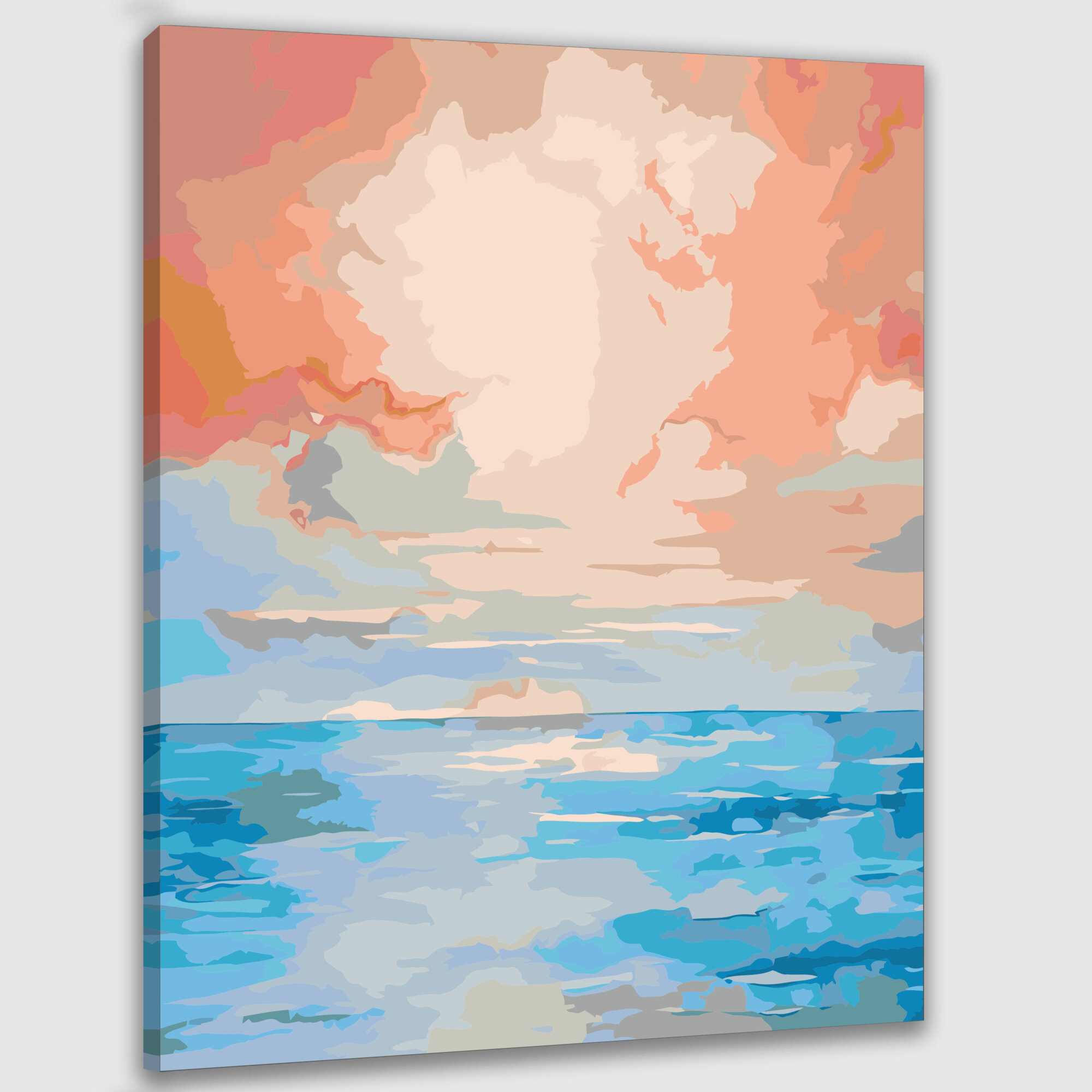 Картина по номерам 40x50 см, морской закат, динамичное небо, гладь моря, акварель, текстурированная бумага