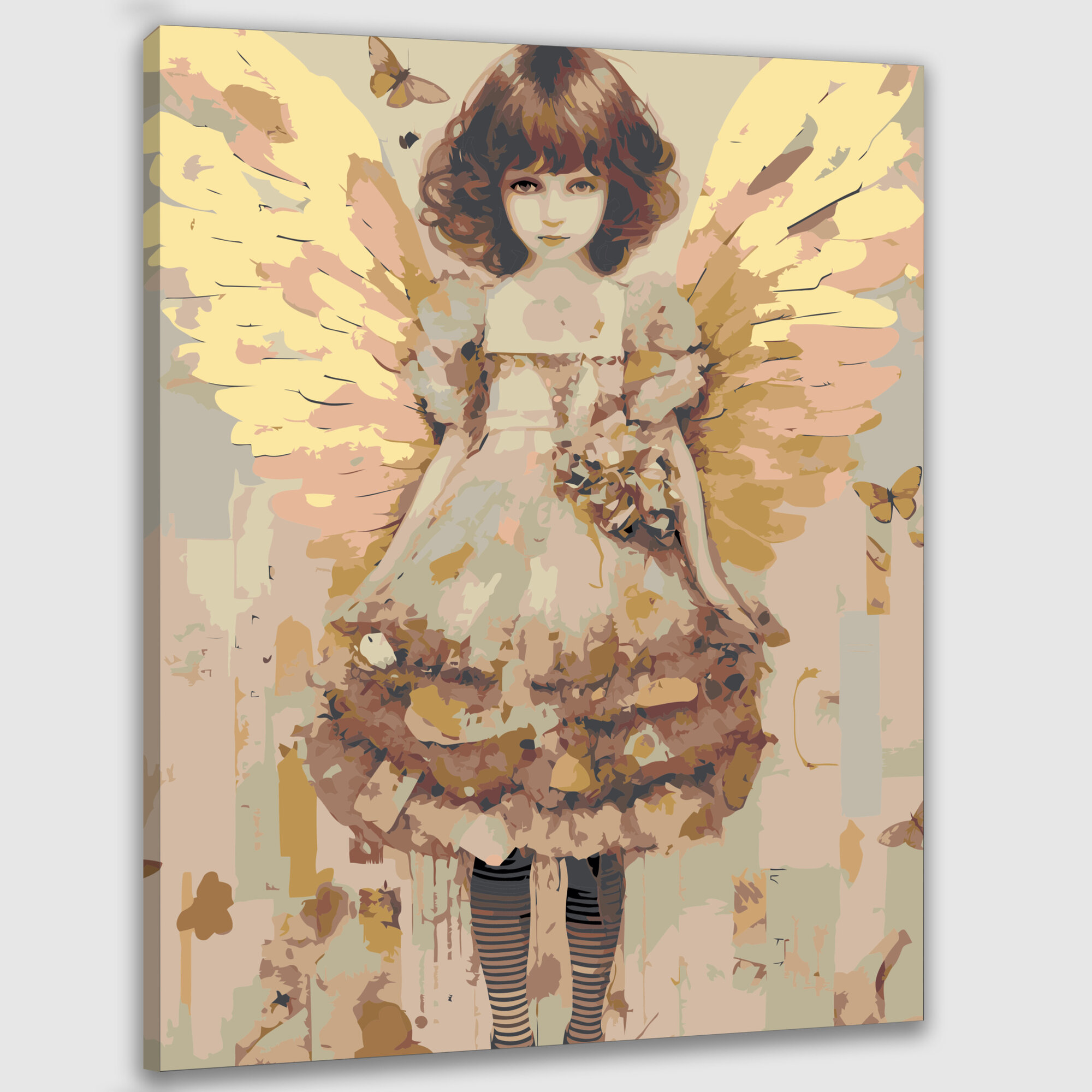 Картина по номерам 40x50 см, кукла, крылья ангела, смешанная техника, акриловая краска, коллаж, винтажная бумага