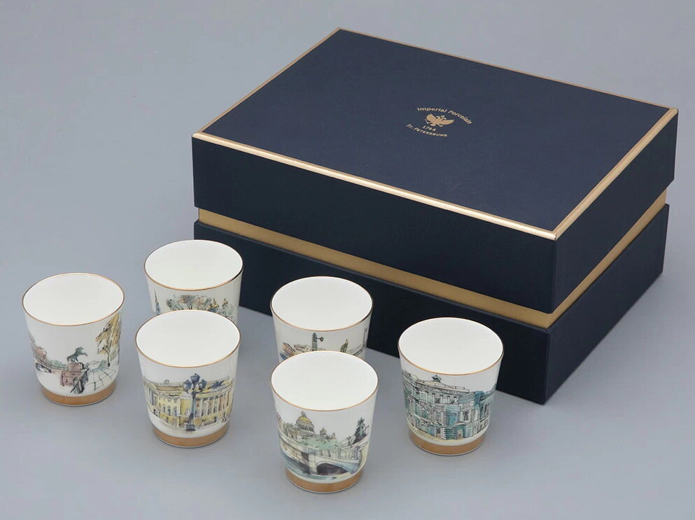 Подарочный набор стопок ИФЗ Виды Санкт-Петербурга (форма Сувенирная 1) 70 мл, Императорский фарфоровый завод 81.31737.00.1
