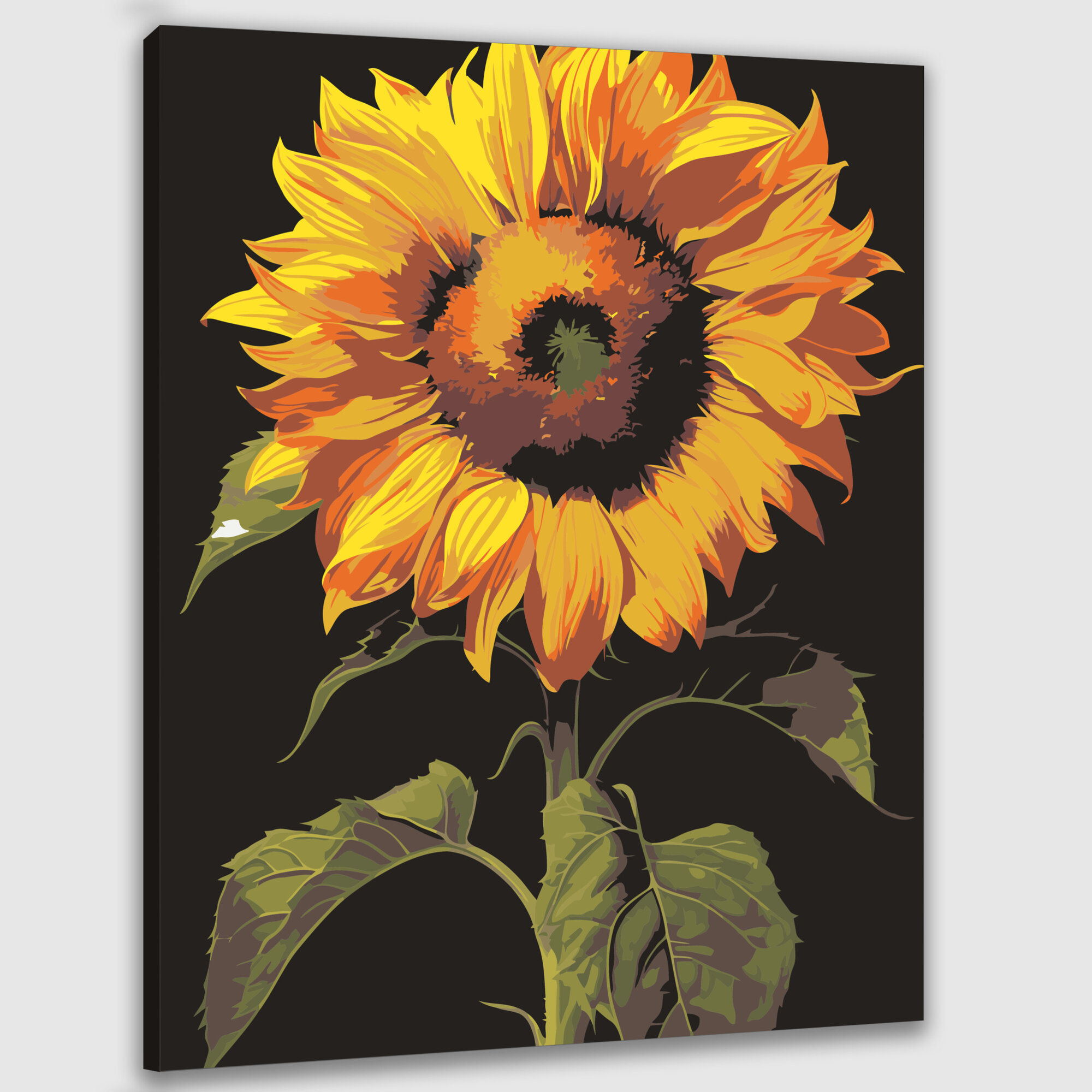 Картина по номерам 40x50 см, картина, масло, подсолнух, золотые лепестки, тянуться к небу, мазки, свет, тень, текстура