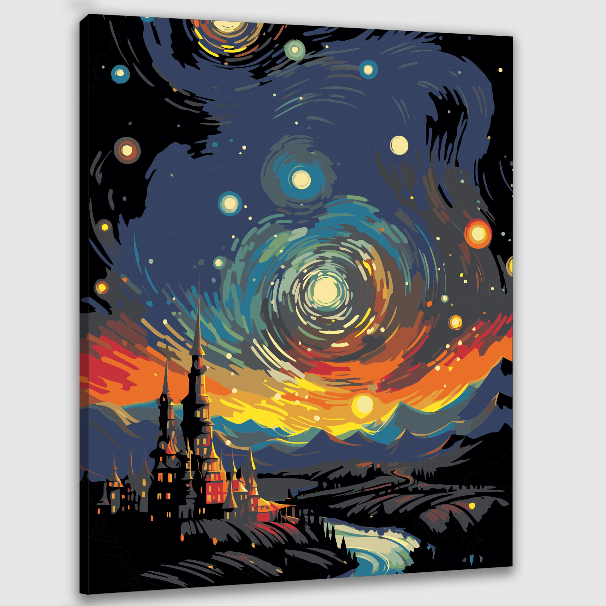 Картина по номерам 40x50 см, цифровая иллюстрация, замысловатая, мистическая, звездная ночь, Винсент ван Гог