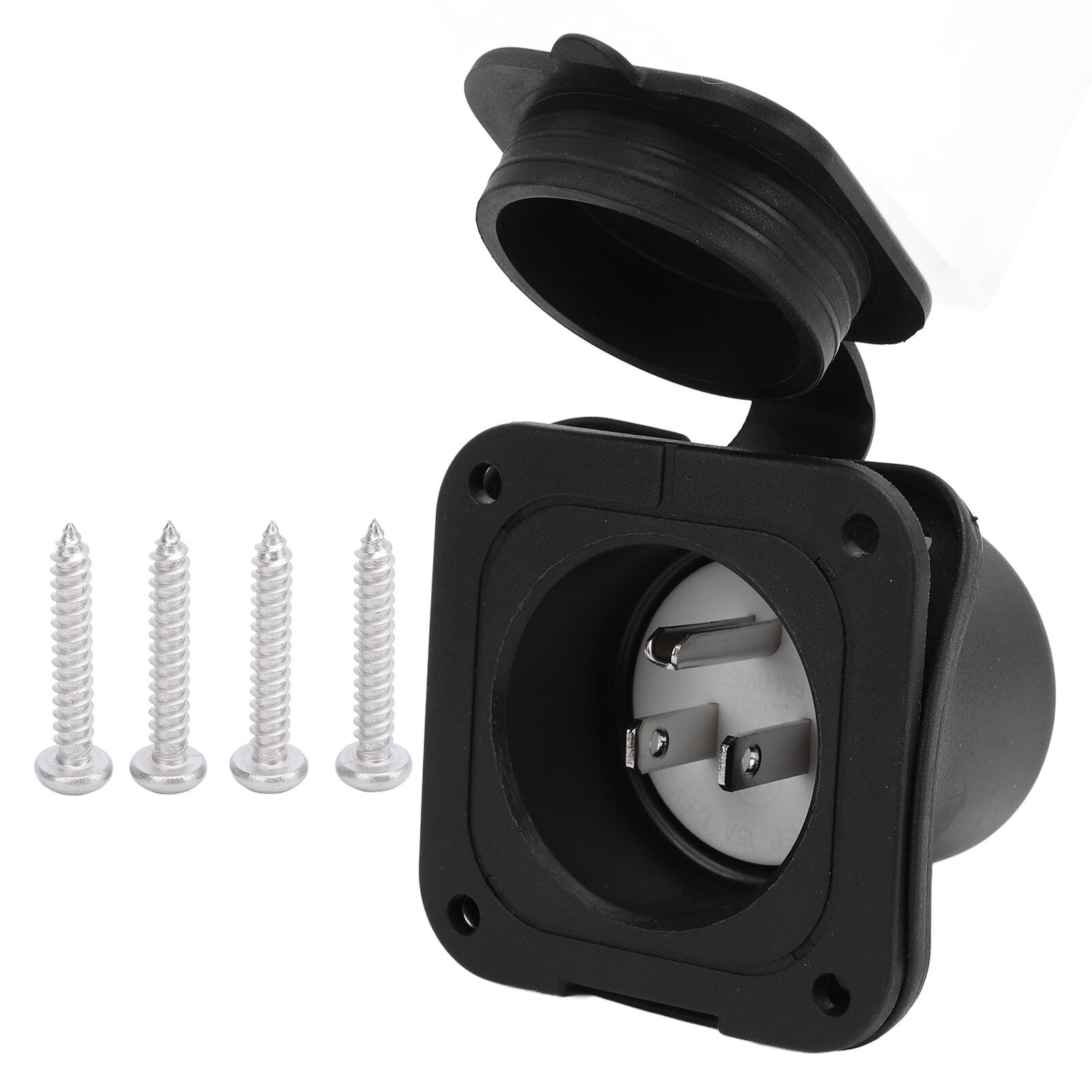 Фланцевое входное отверстие на 15 А. Утопленная розетка для подключения берегового питания 125 В с водостойкими крышками. Внешние электрические соединения для дома на колесах.