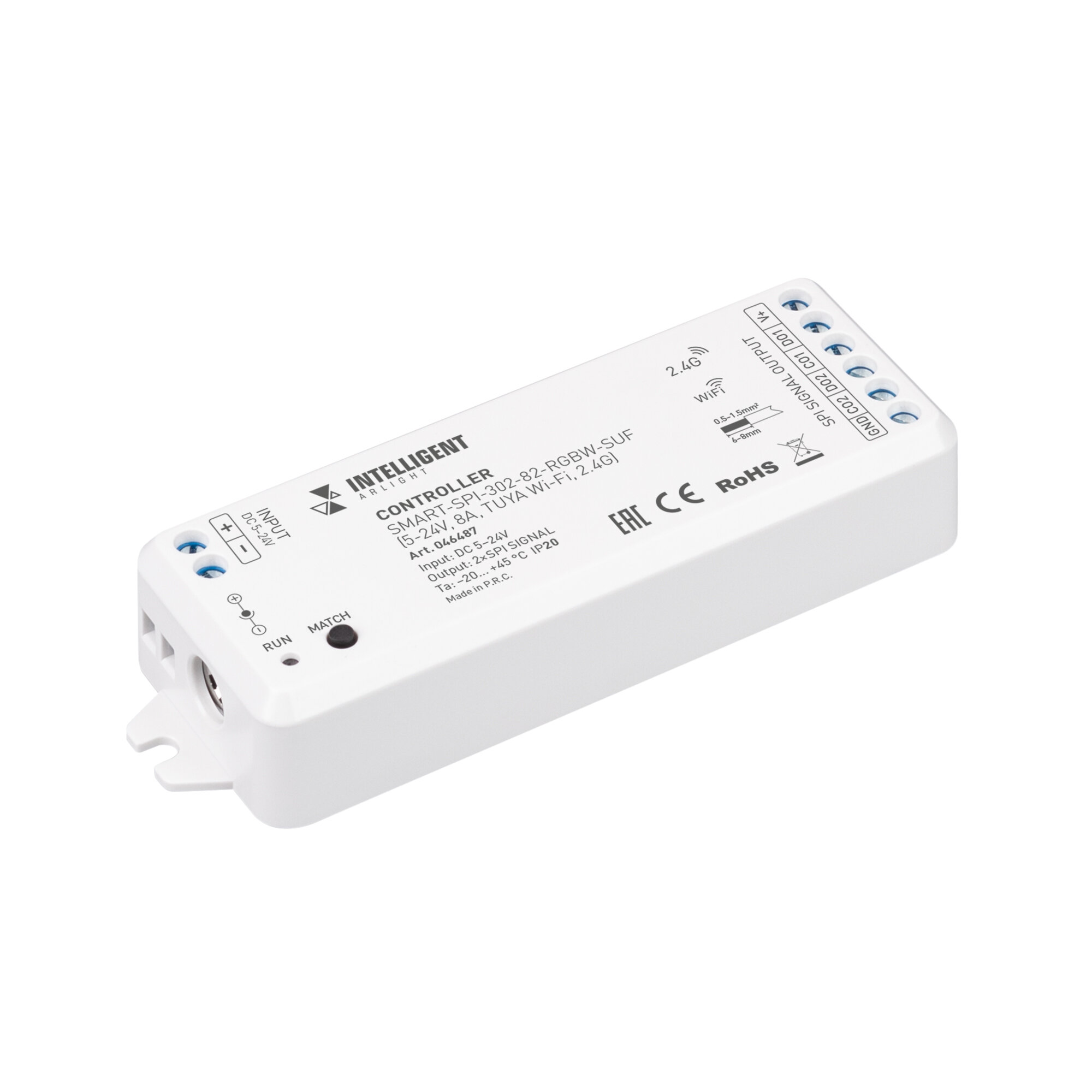Контроллер Arlight INTELLIGENT ARLIGHT Контроллер SMART-SPI-302-82-RGBW-SUF (5-24V, 8A, TUYA Wi-Fi, 2.4G) (IARL, IP20 Пластик, 5 лет)