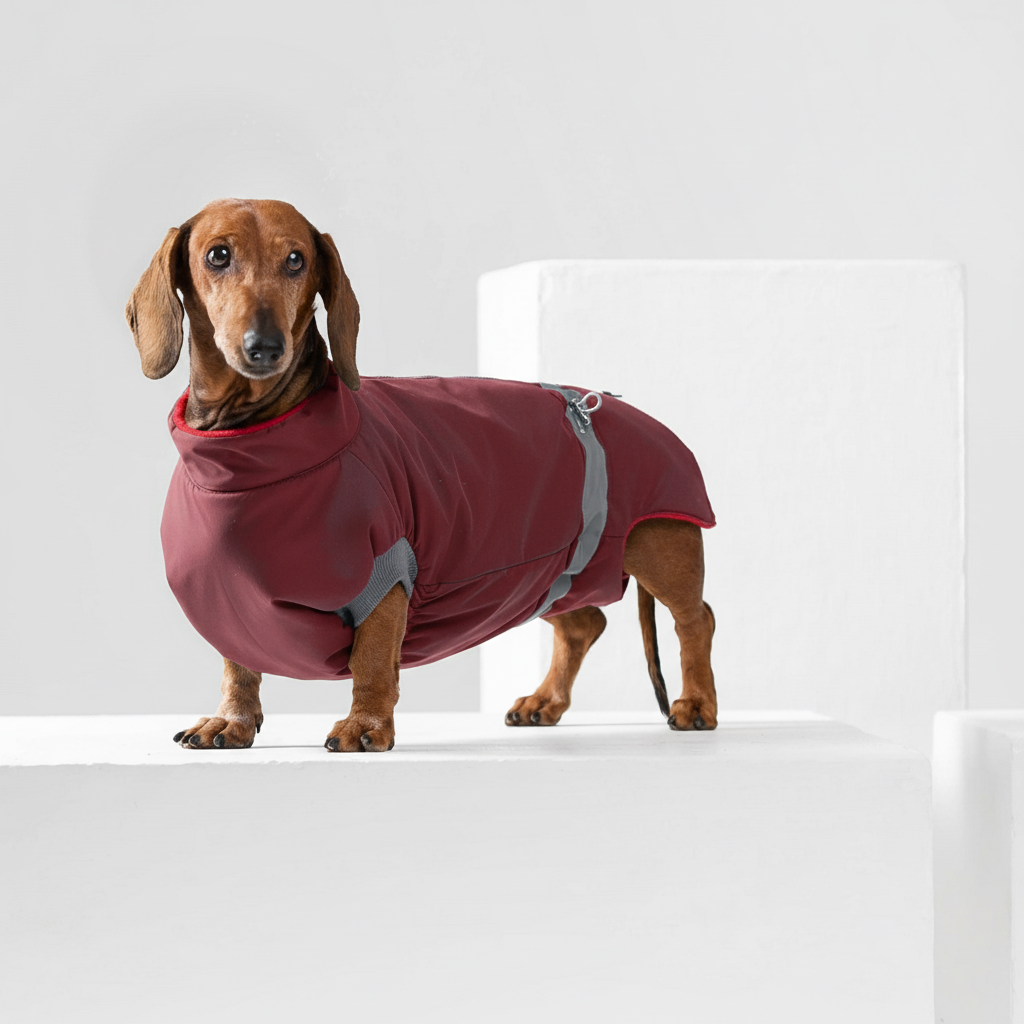 Комбинезон для Таксы зимний на девочку, цвет "Марсала"