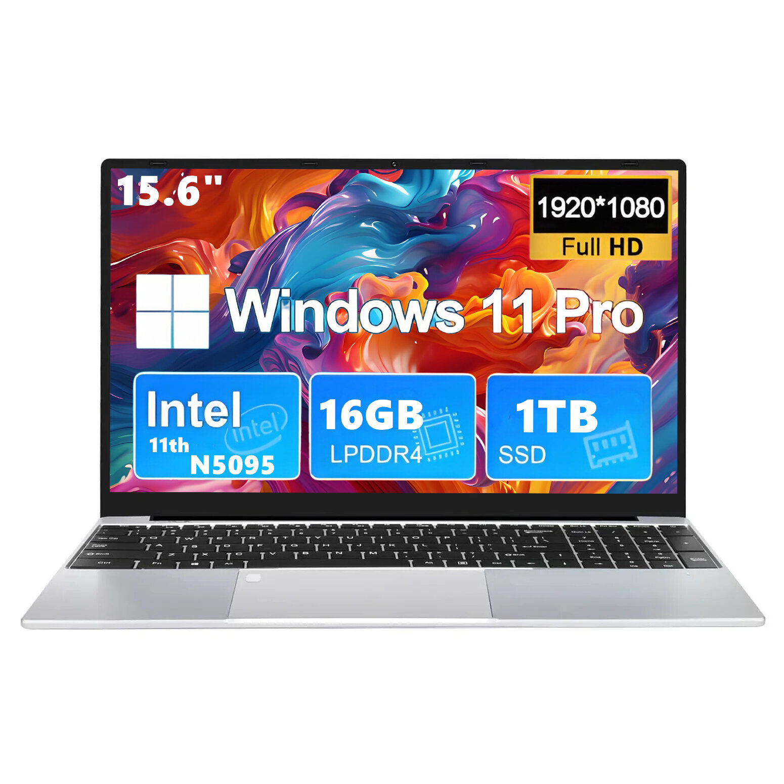CARBAYTA Ноутбук 15.6", Intel 11th N5095, RAM 16 ГБ, SSD 1 ТБ, Windows 11 Pro, Черная русская раскладка клавиатуры