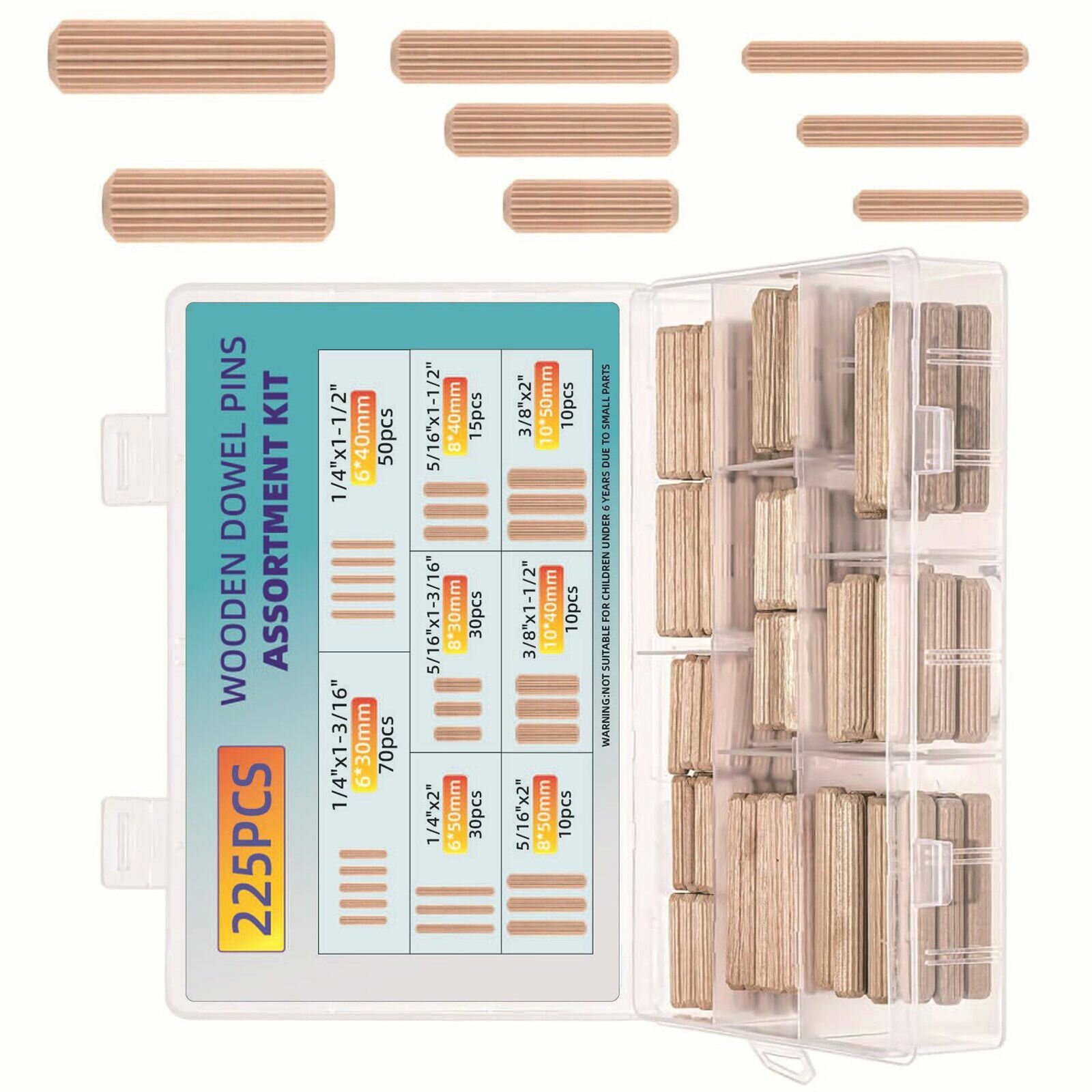 225 шт Набор деревянных дюбелей с канавками для мебели