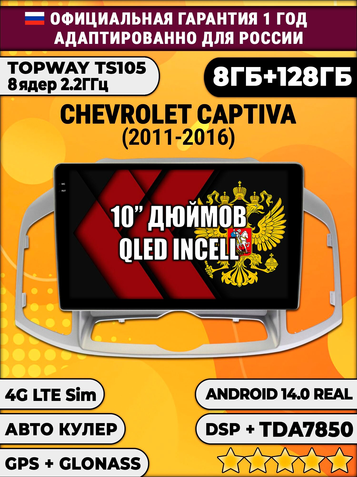 8 ядер TS105, 8/128гб для CHEVROLET CAPTIVA (2011-2016), Android магнитола