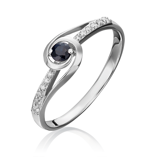 Кольцо, белое золото, 585 проба, сапфир, бриллиант