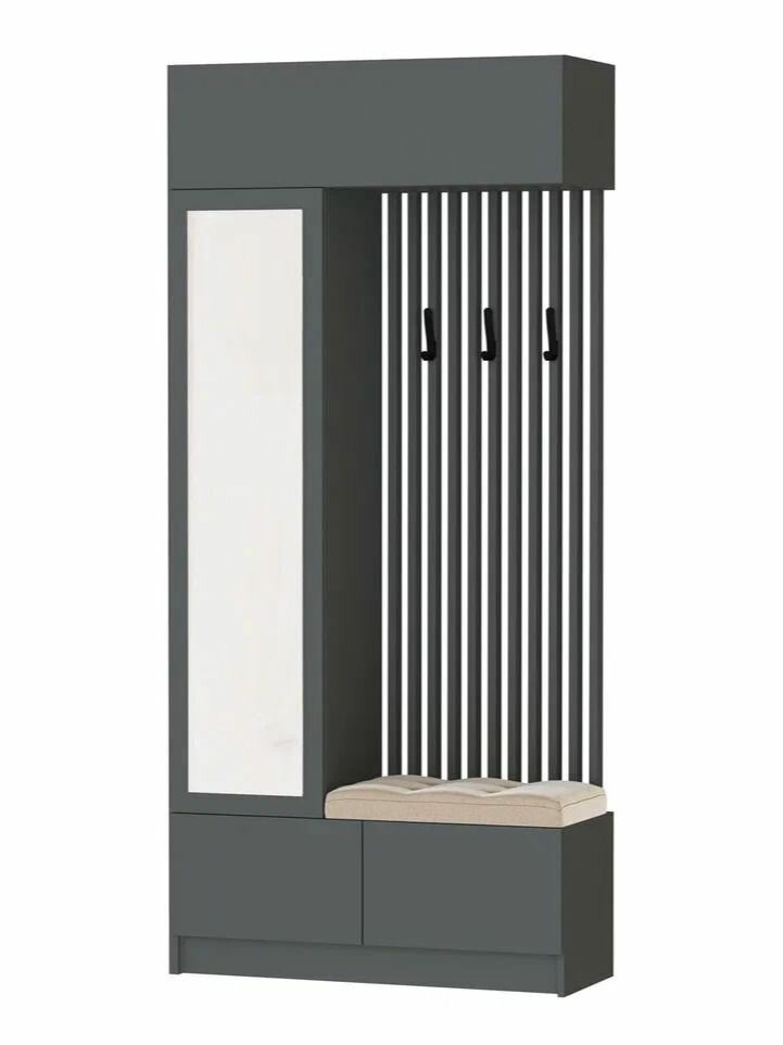 Центральная секция Прихожая "Руэлла", с зеркалом, ЛДСП, цвет графит серый, 2200х1000х400