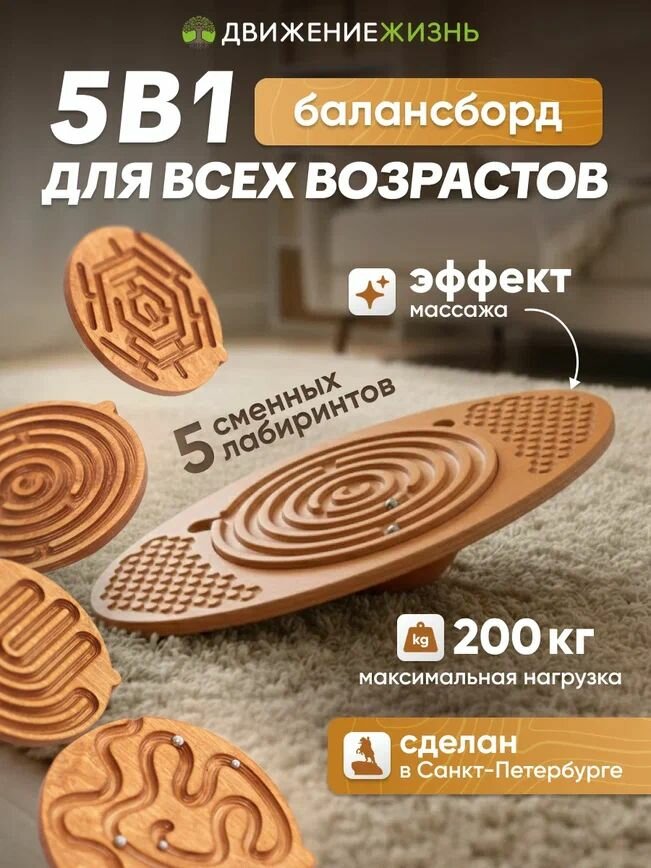 Балансборд, нейротренажер (балансир) лабиринт для детей и взрослых, окрашен маслом, движение - жизнь