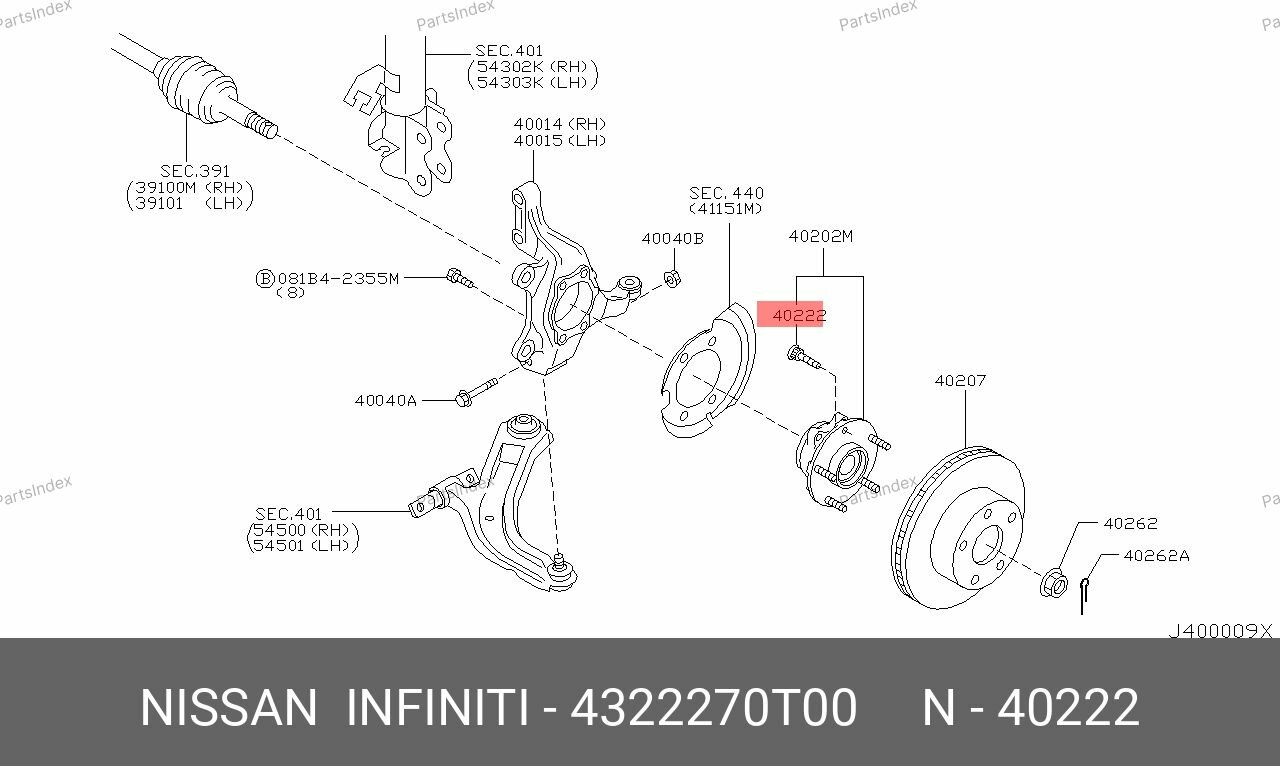 Шпилька колесная, NISSAN 4322270T00