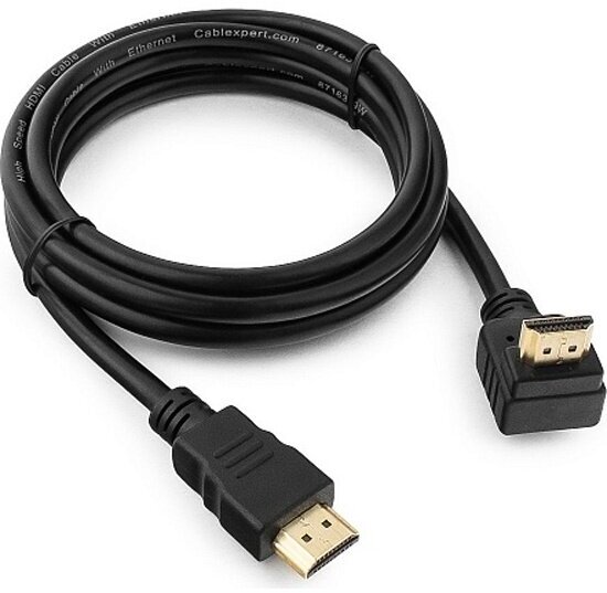 Кабель HDMI Cablexpert , 1.8м, v1.4, 19M/19M, углов. разъем, черный, позол. разъемы, экран