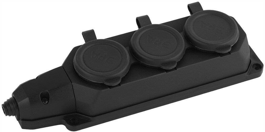 Колодка ЭРА K-3e каучуковая трехместная с заземлением с крышками IP44 черный