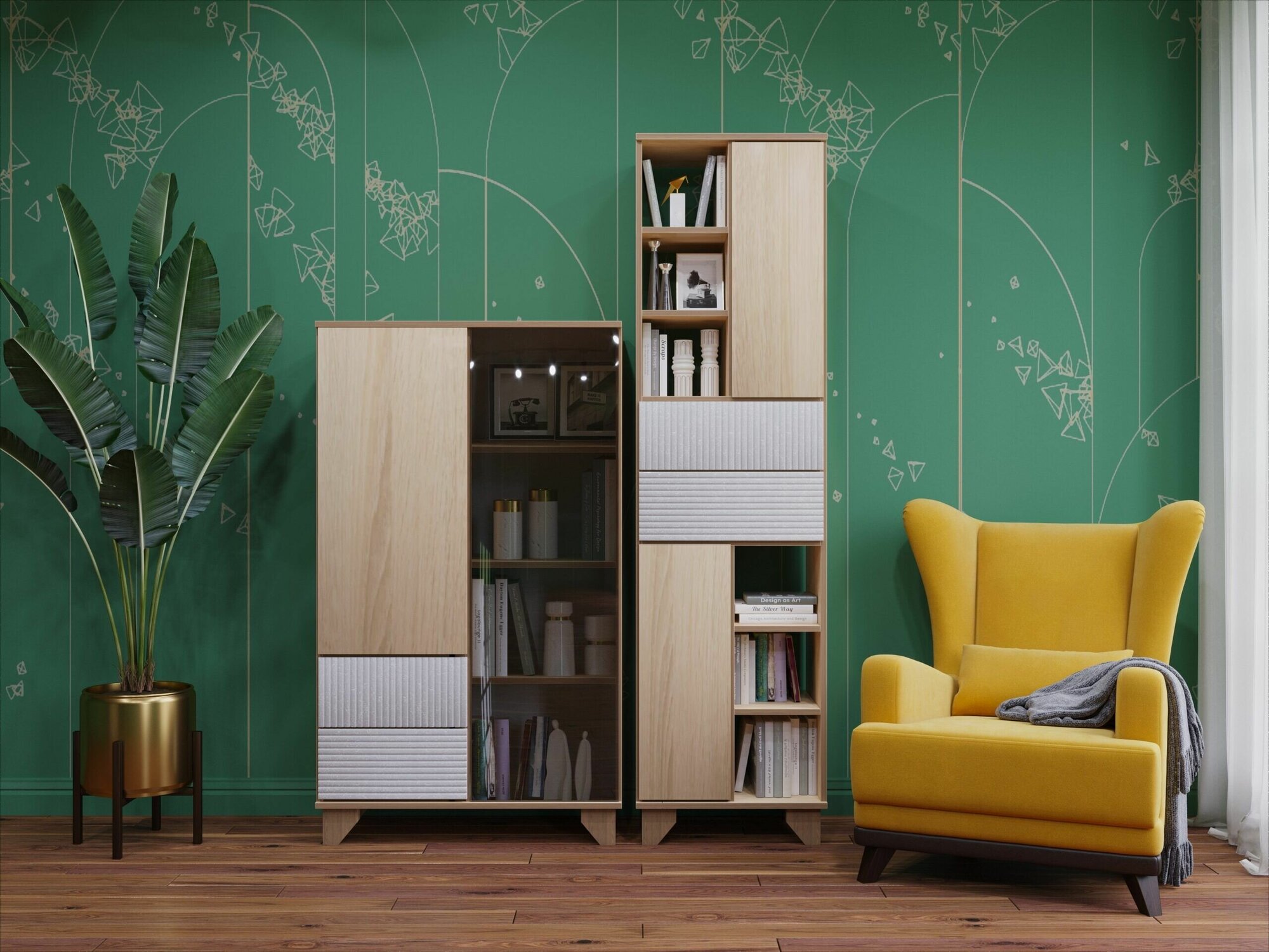 Гостиная Копенгаген 4 ЛДСП Дуб Сонома / МДФ Белый мат (18600026+18600030) (двенадцать стульев Фабрика мебели)