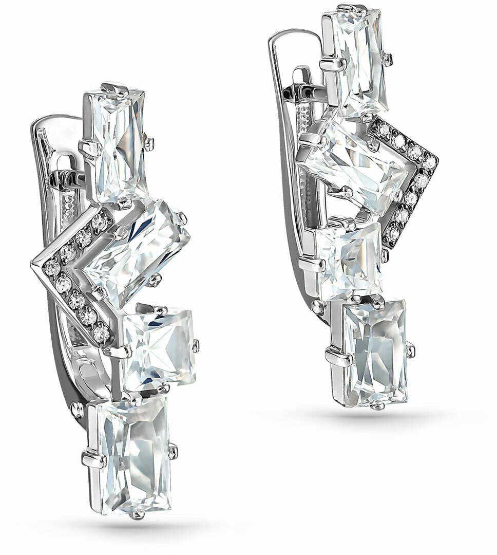 Серьги, белое золото, 585 проба, горный хрусталь, бриллиант