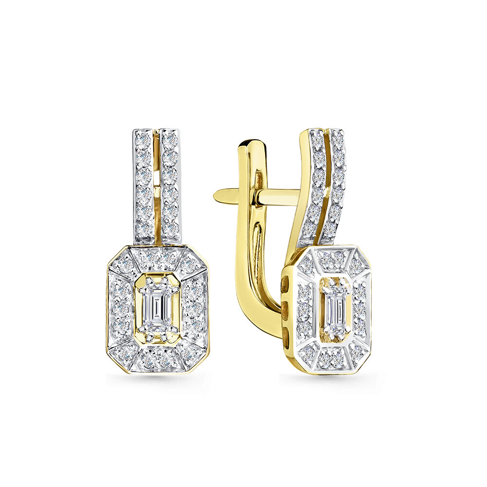 Серьги, желтое золото, 585 проба, бриллиант