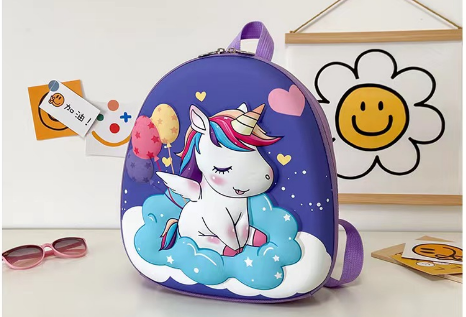 Рюкзак дошкольный для девочек мальчиков легкий 300 г вентилируемая спинка, регулируемые лямки, фиалковый, 3D Единорожка